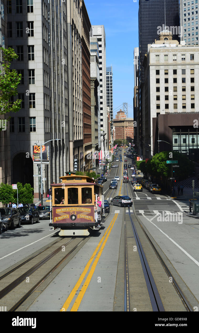 USA, California, San Francisco, California Street, Cable Car Line Stock ...