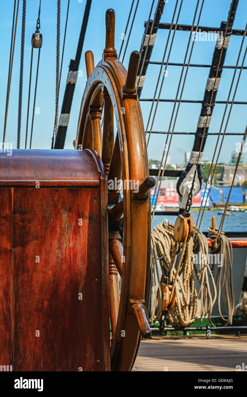 The rudder and rigging aboard of a sail ship Stock Photo - Alamy