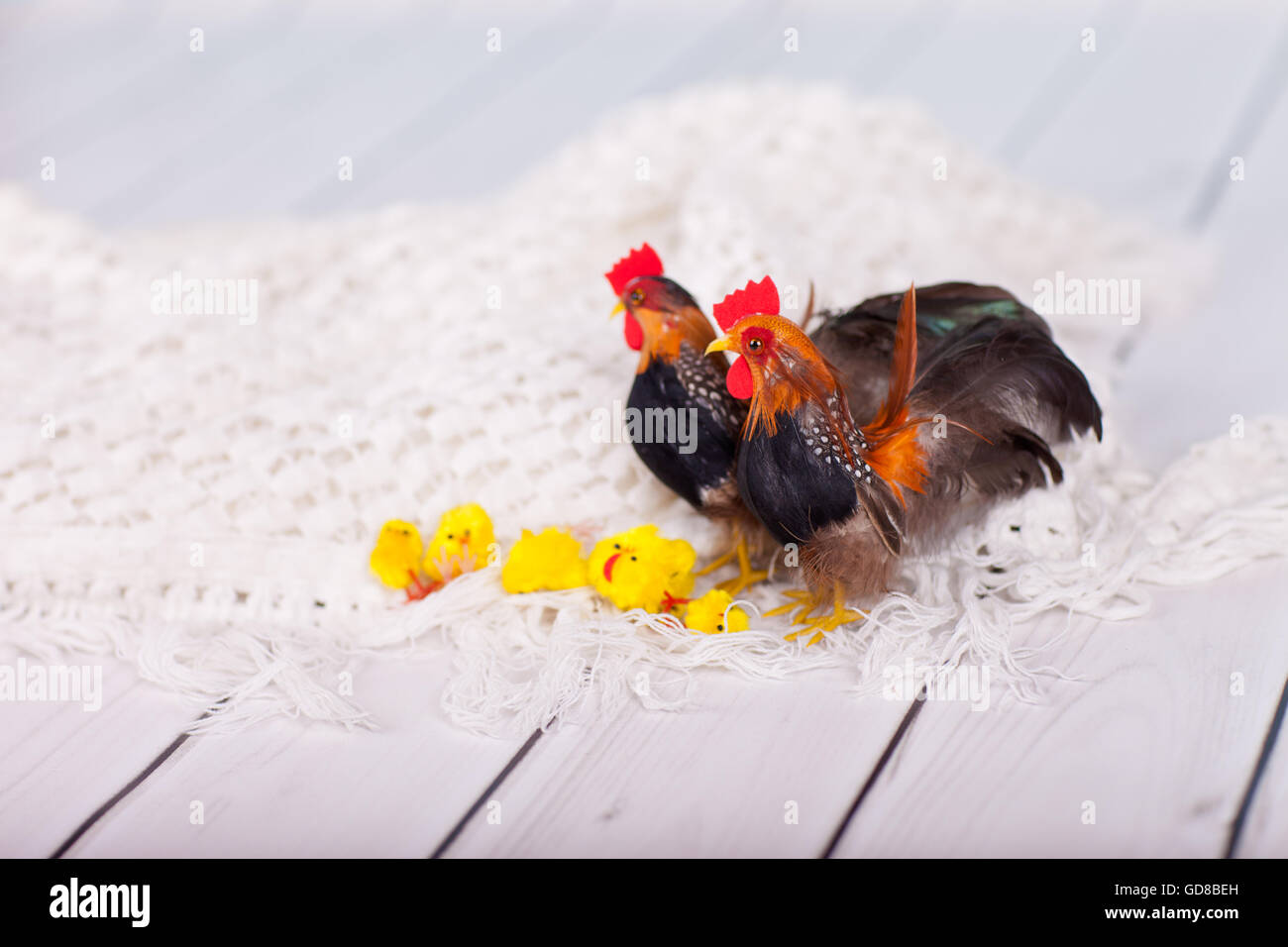 Happy Easter and spring concept colorful photo - roosters with little ...