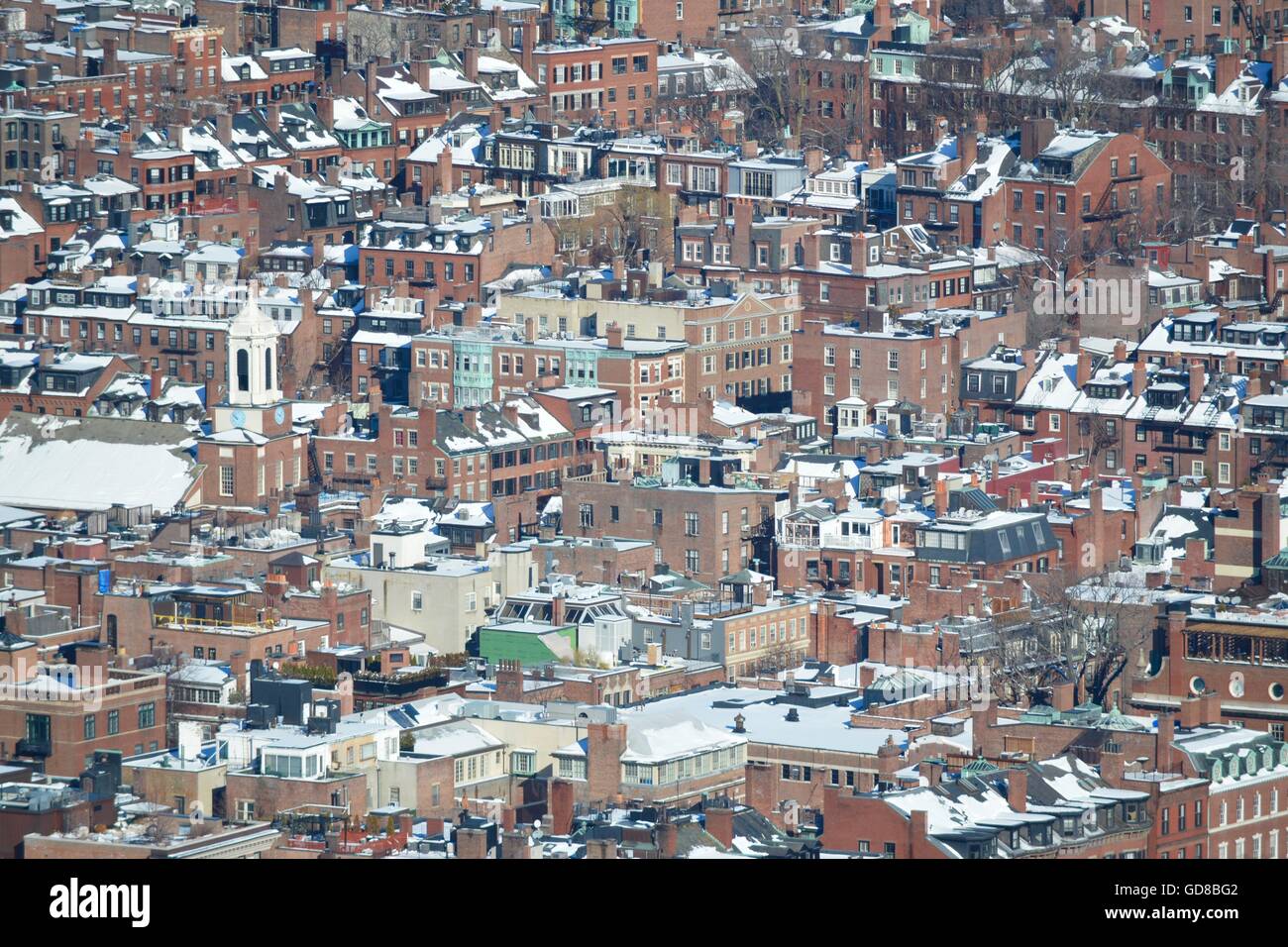 The view of a snow covered Boston in the heart of Winter from above ...