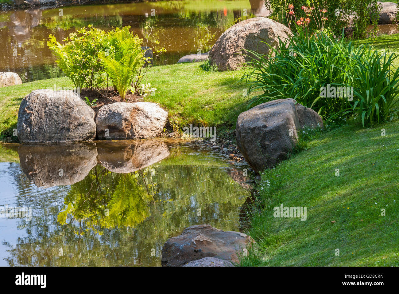 Pond In The Summer Park Stock Photo - Alamy