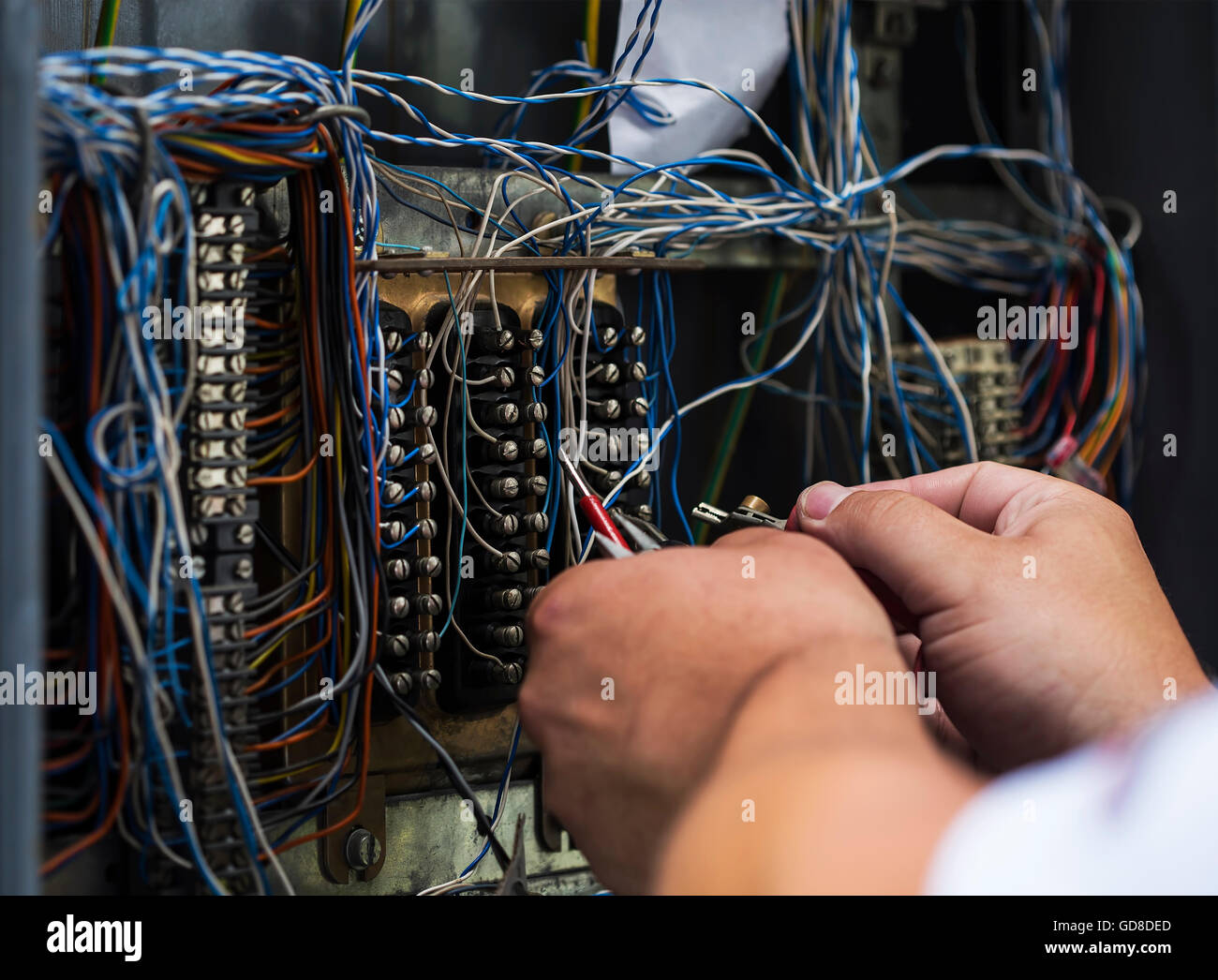 Searching for error on older internet cable infrastructure Stock Photo ...
