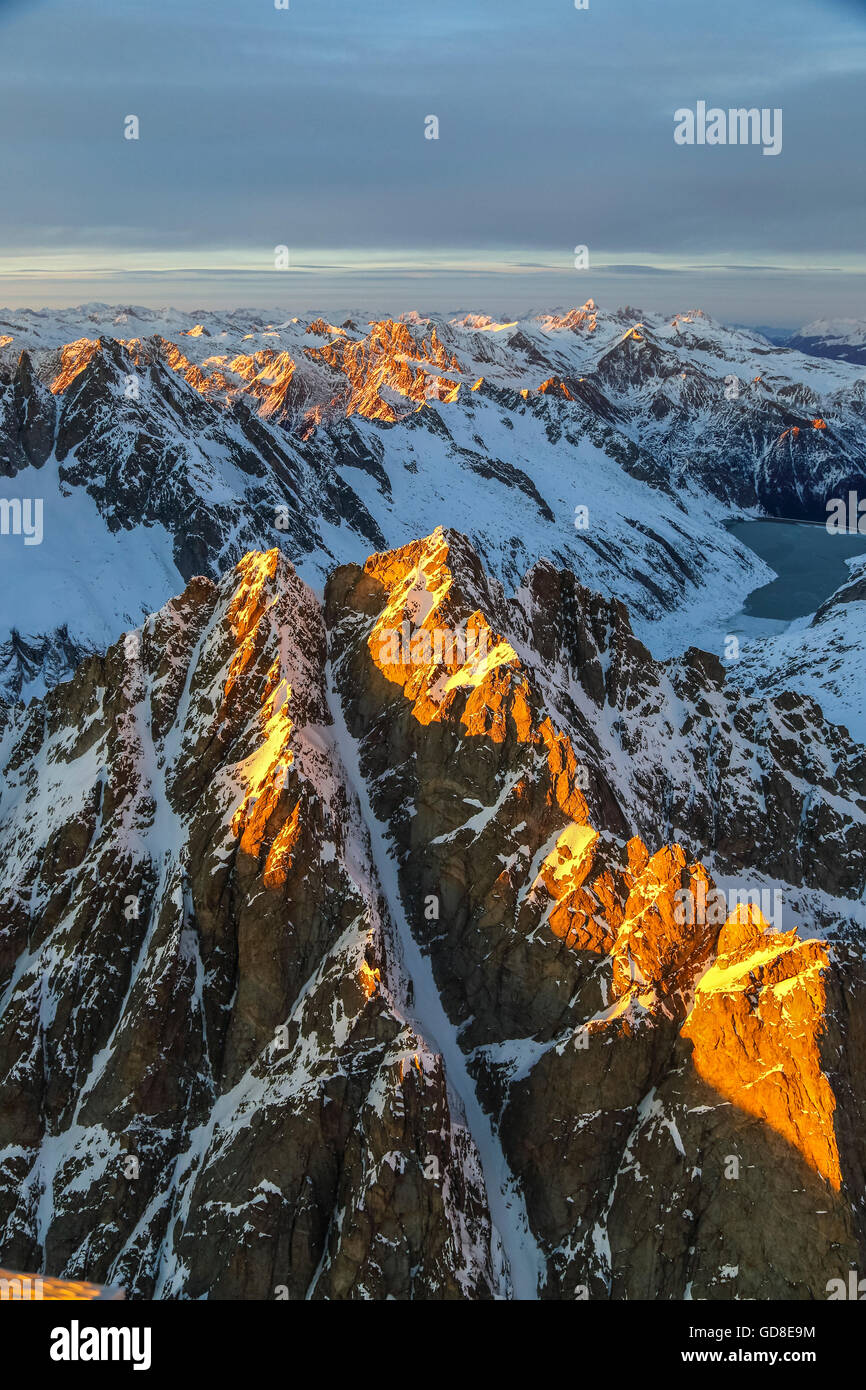 Aerial view of peak Zocca and Albigna at sunset Masino Valley ...