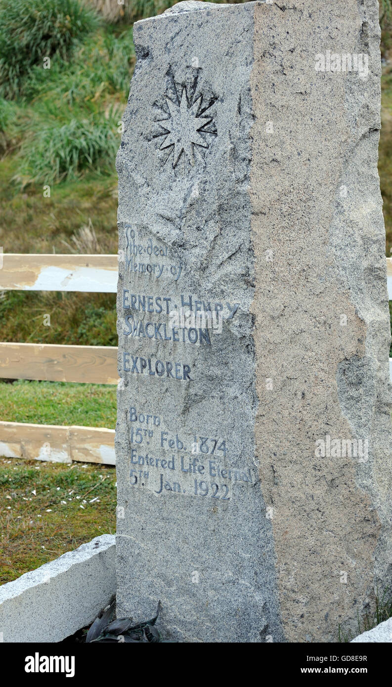 The stone on the grave of Sir Ernest Shackleton in Grytviken Cemetery ...