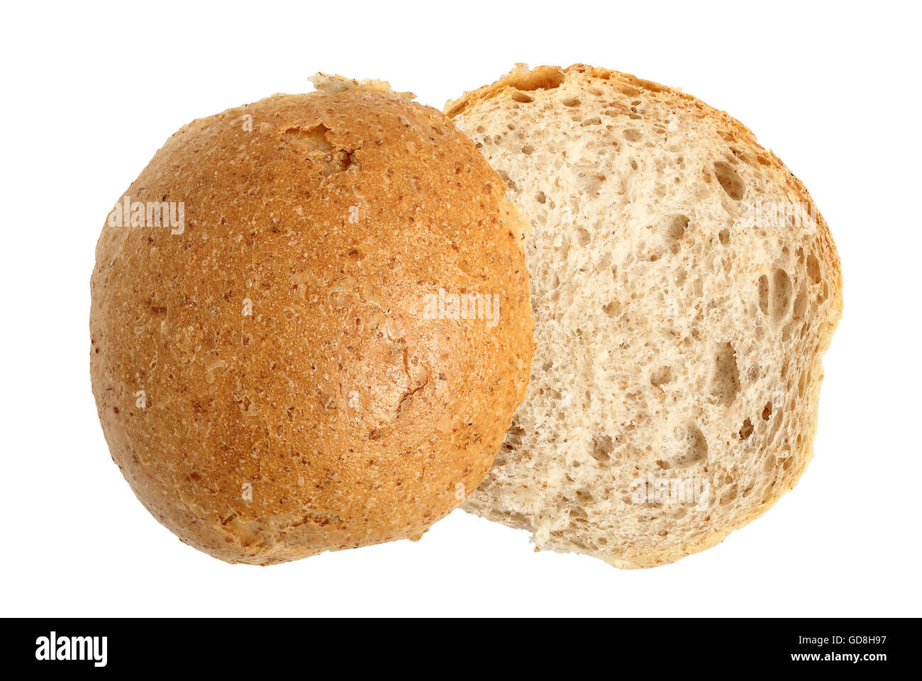 Halves of Graham Bread Roll. Isolated on white background. Directly ...