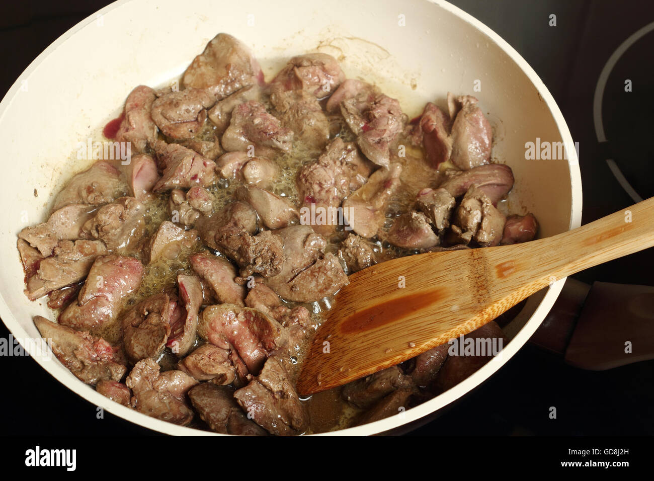 Cooking Chicken Liver Stock Photo - Alamy