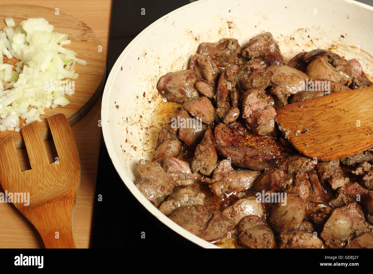 Cooking Chicken Liver Stock Photo - Alamy