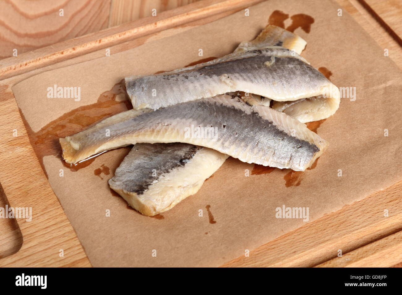 Pickled herring. Salted, soused skinless fillets of fish Clupea Stock ...