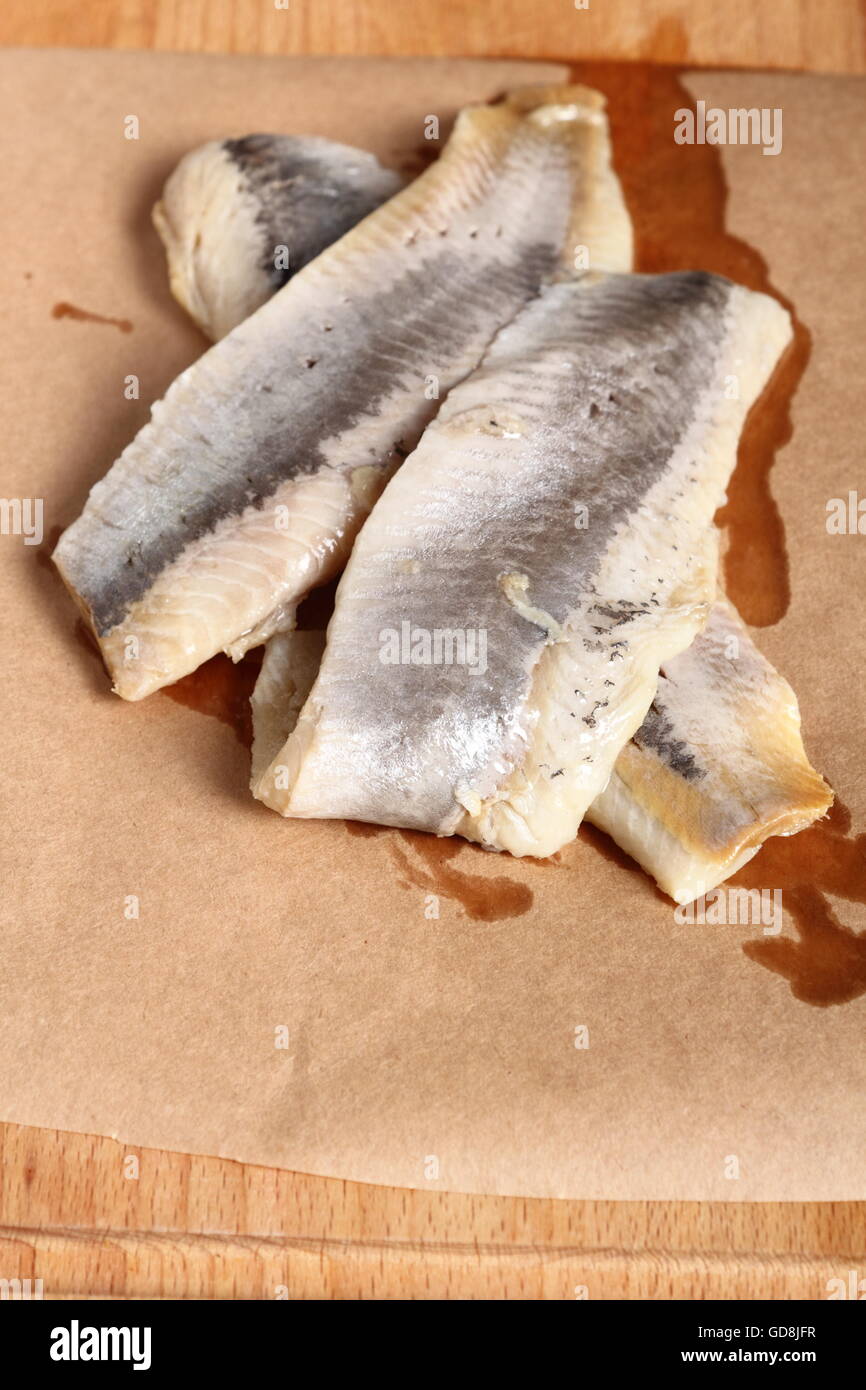 Pickled herring. Salted, soused skinless fillets of fish Clupea Stock ...
