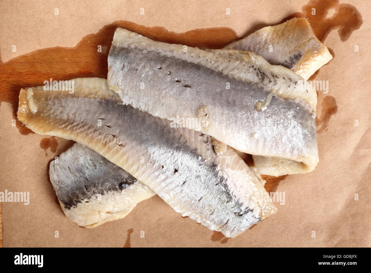 Pickled herring. Salted, soused skinless fillets of fish Clupea Stock ...