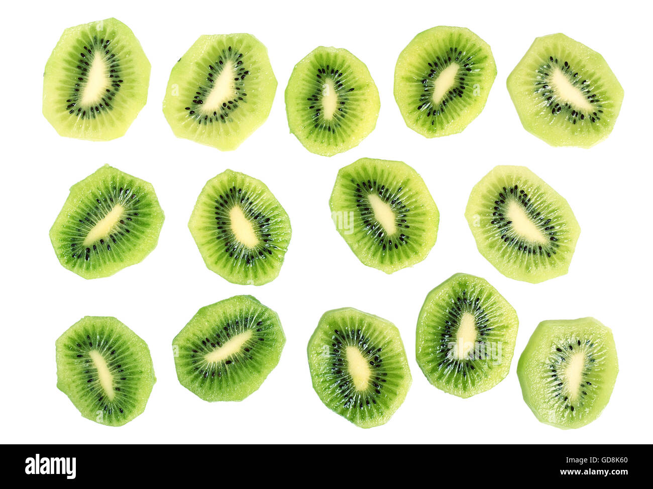 Kiwi slices (kiwifruit). Isolated on white background. Directly Above ...