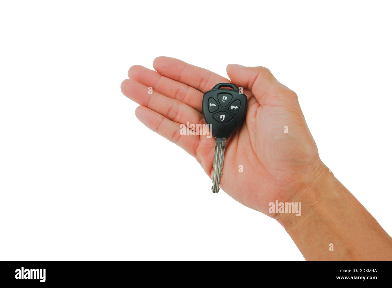 Hand the car keys on isolate white background Stock Photo - Alamy