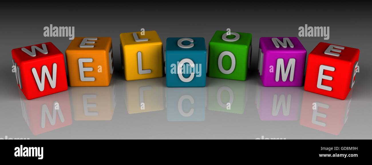 welcome text in colorfull box Stock Photo - Alamy