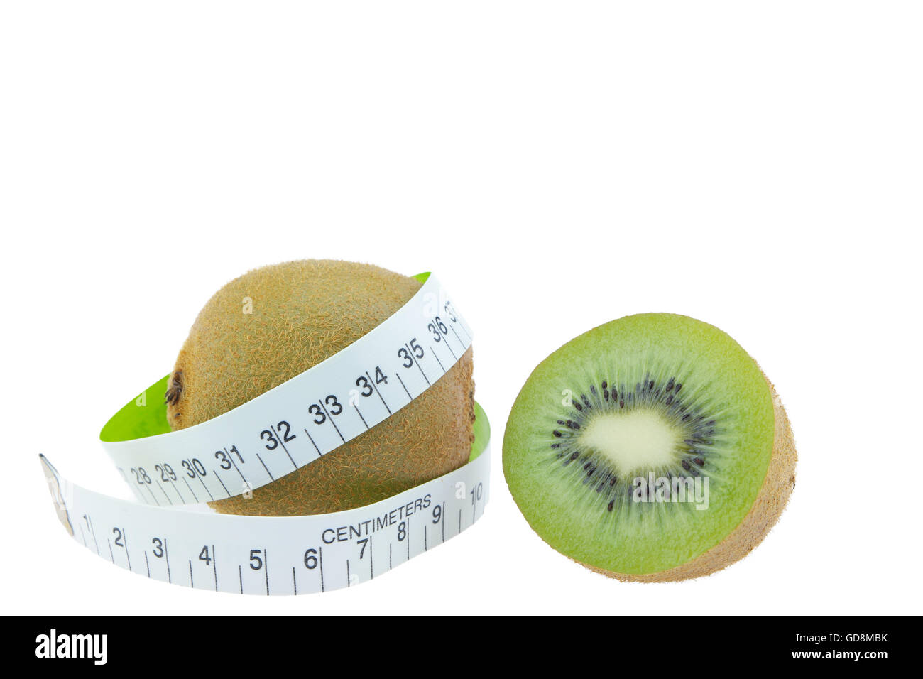 kiwi fruit Measure around the waist Isolated on white background Stock ...