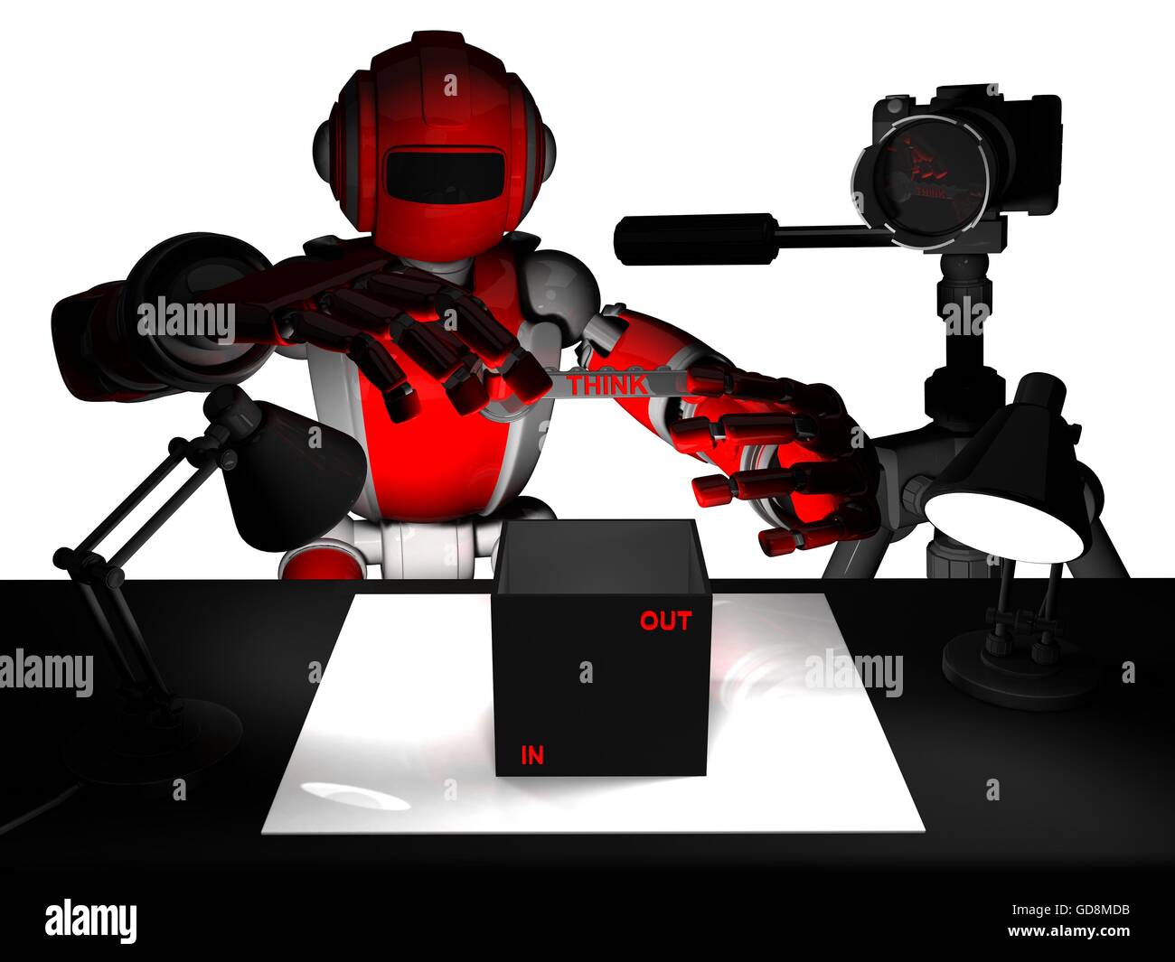 3D Photographer Robot, Red Color, Illustration Thinking Outside The Box ...