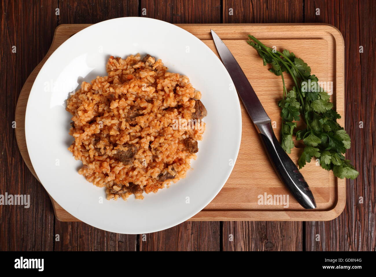 Spanish Rice with Beef Stock Photo - Alamy