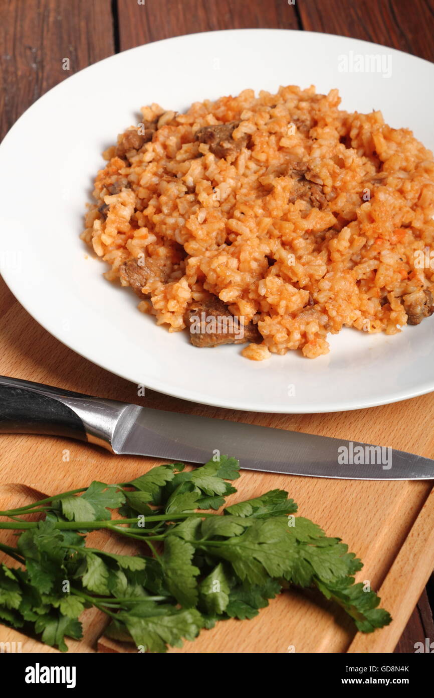 Spanish Rice with Beef Stock Photo - Alamy