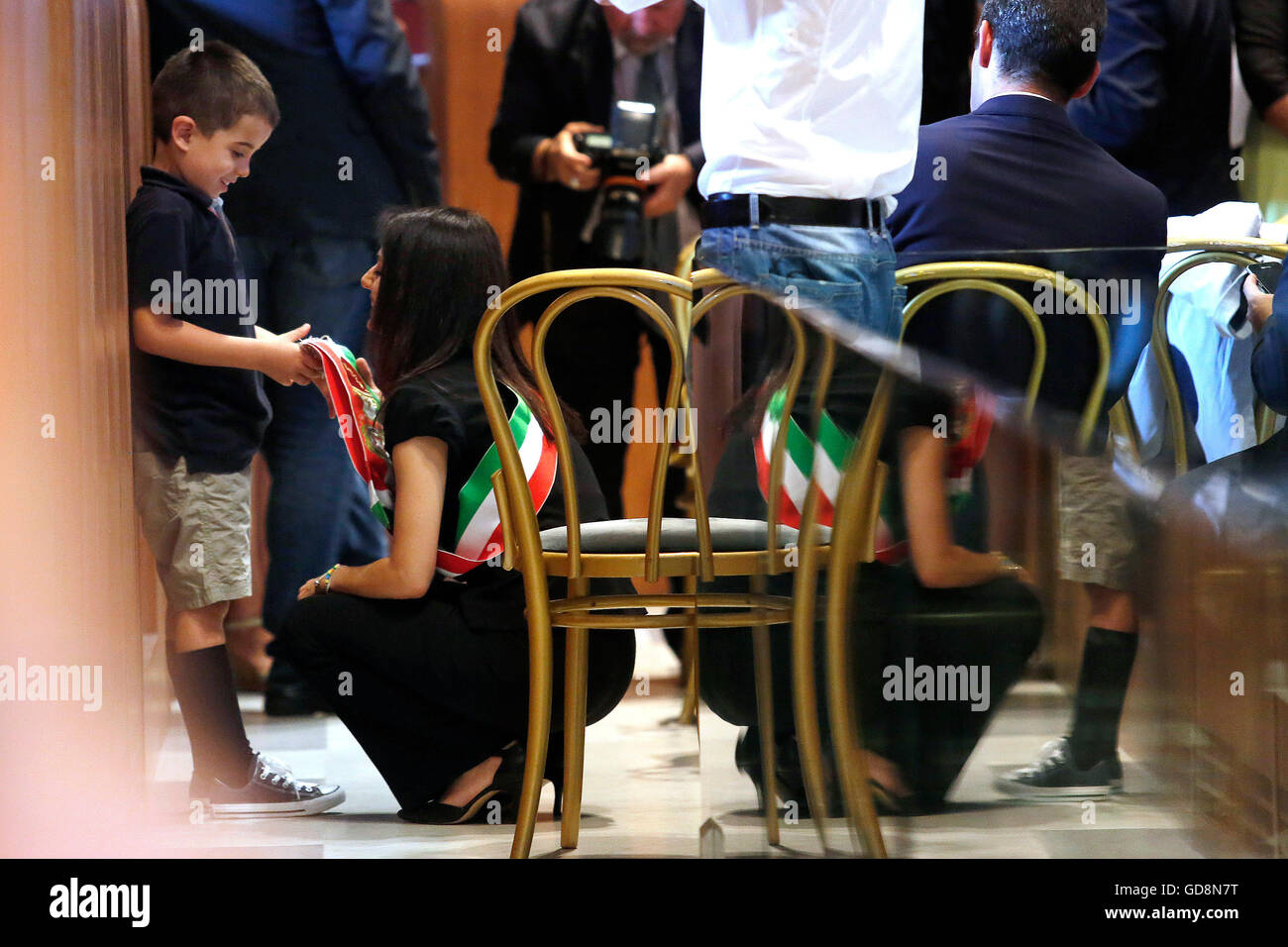 Virginia Raggi with his son Rome 7th July 2016. Campidoglio, first ...