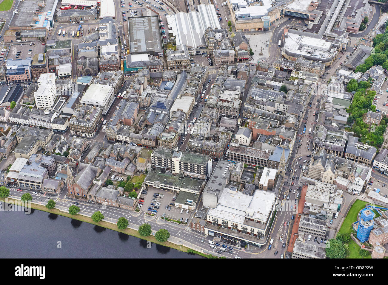 Inverness city centre from the air, Highland Scotland Stock Photo - Alamy