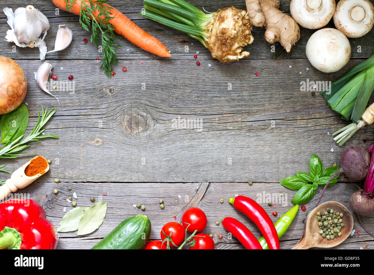 Menu food culinary frame concept on vintage wooden background Stock ...