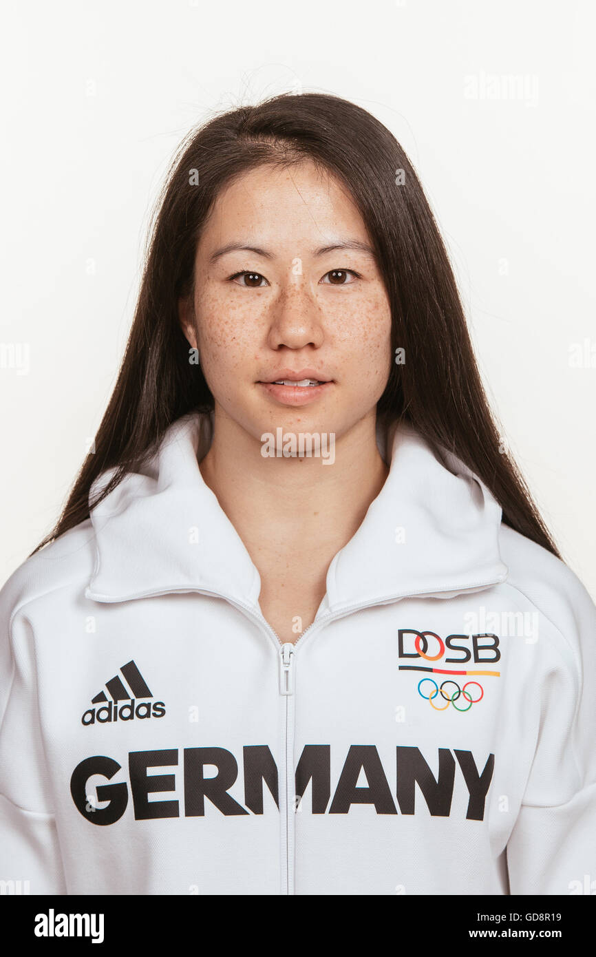 Kim Bui poses at a photocall during the preparations for the Olympic ...