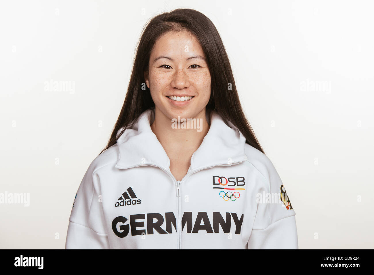 Kim Bui poses at a photocall during the preparations for the Olympic ...
