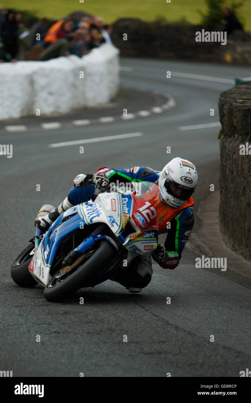 Castletown, Isle of Man, UK. 13th July, 2016. Alan Bonner rides through ...