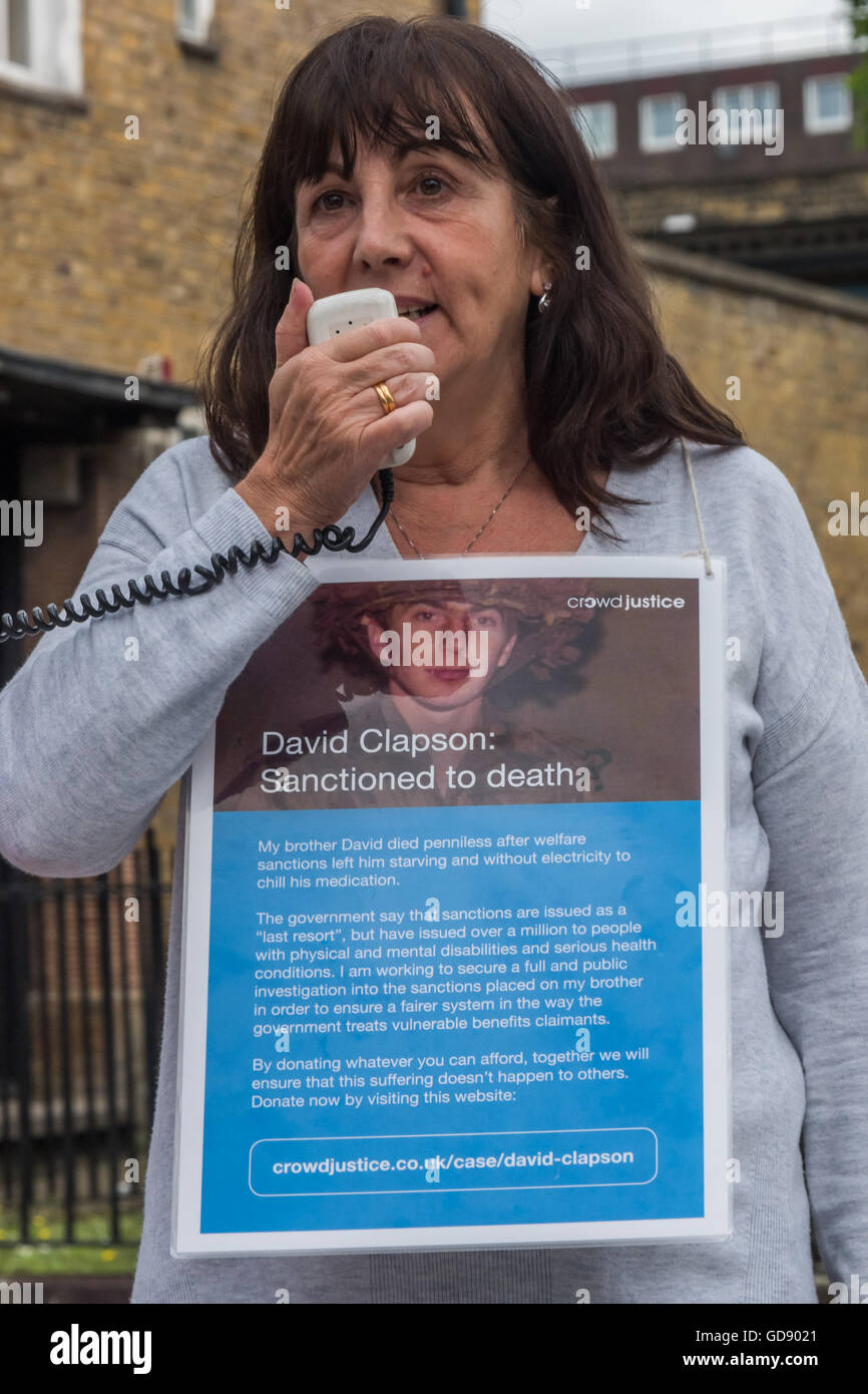 London, UK. 13 July 2016. Gill Thompson, whose diabetic ex-soldier ...