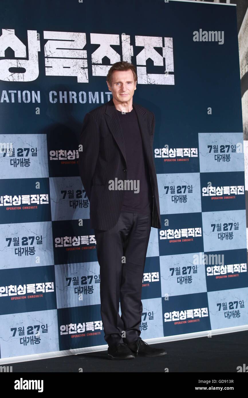 Seoul, Korea. 13th July, 2016. Jung-jae Lee and Liam Neeson attend the ...