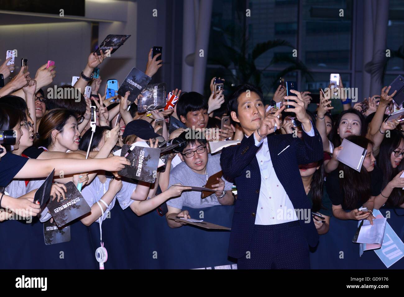 Seoul, Korea. 13th July, 2016. Jung-jae Lee and Liam Neeson attend the ...
