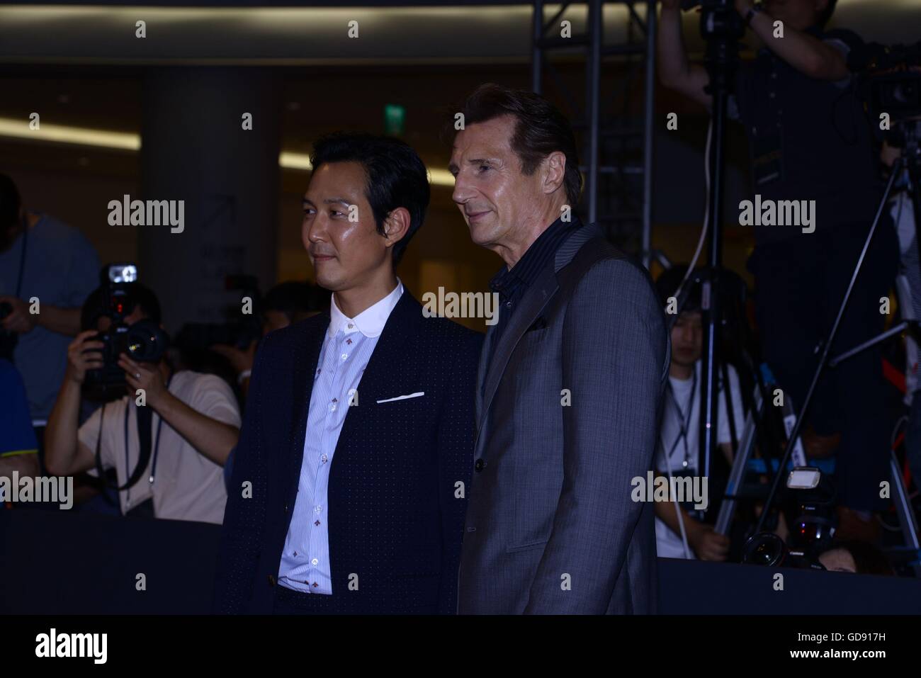 Seoul, Korea. 13th July, 2016. Jung-jae Lee and Liam Neeson attend the ...