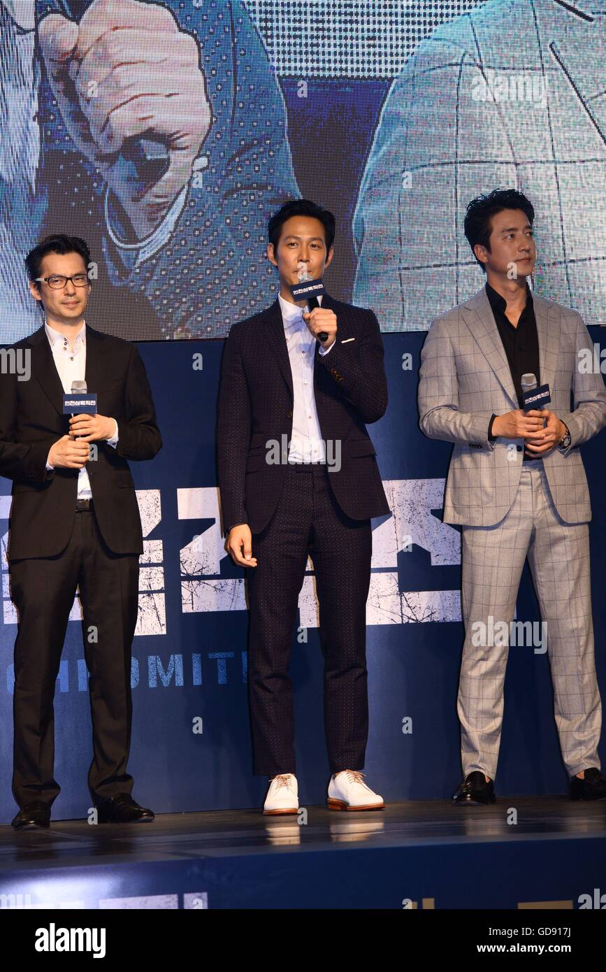 Seoul, Korea. 13th July, 2016. Jung-jae Lee and Liam Neeson attend the ...
