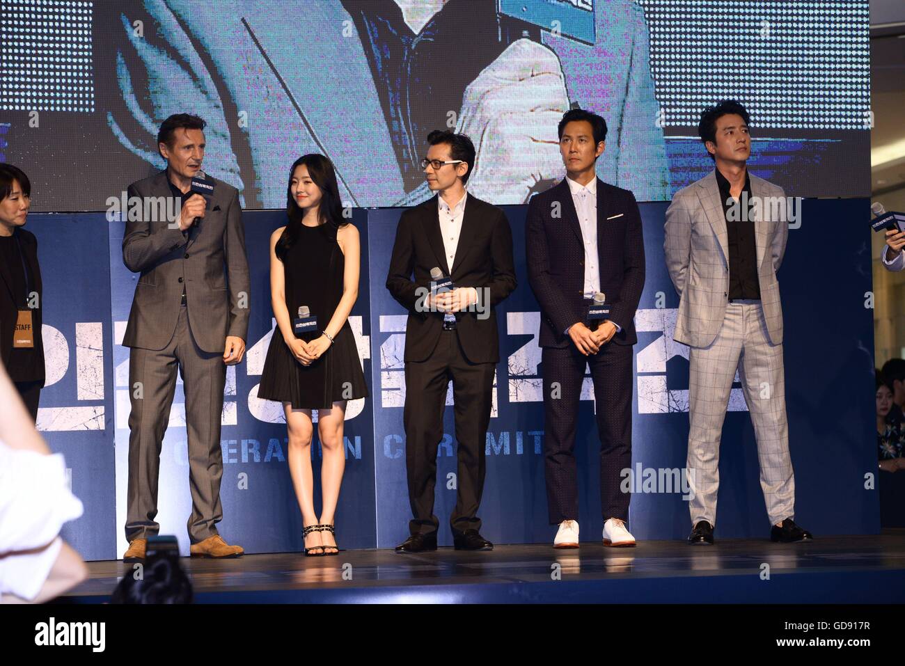 Seoul, Korea. 13th July, 2016. Jung-jae Lee and Liam Neeson attend the premiere of Operation ...