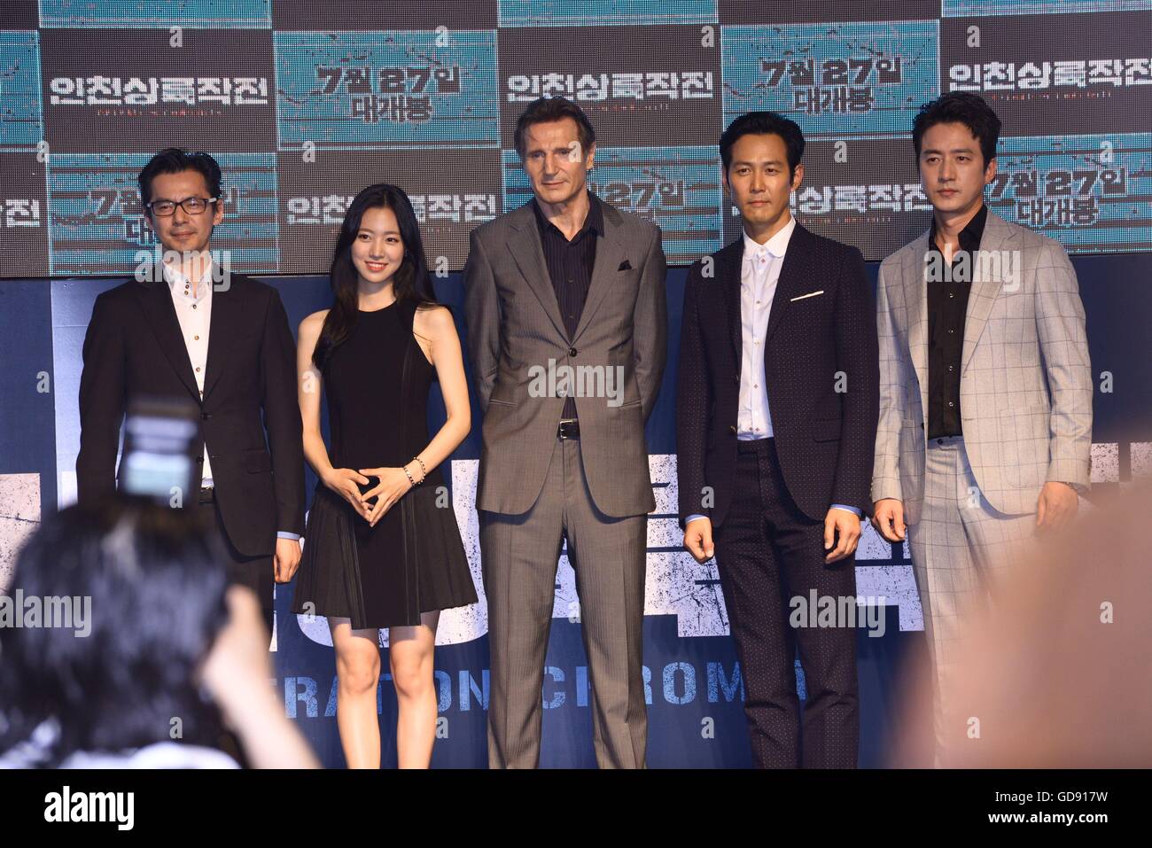 Seoul, Korea. 13th July, 2016. Jung-jae Lee and Liam Neeson attend the ...