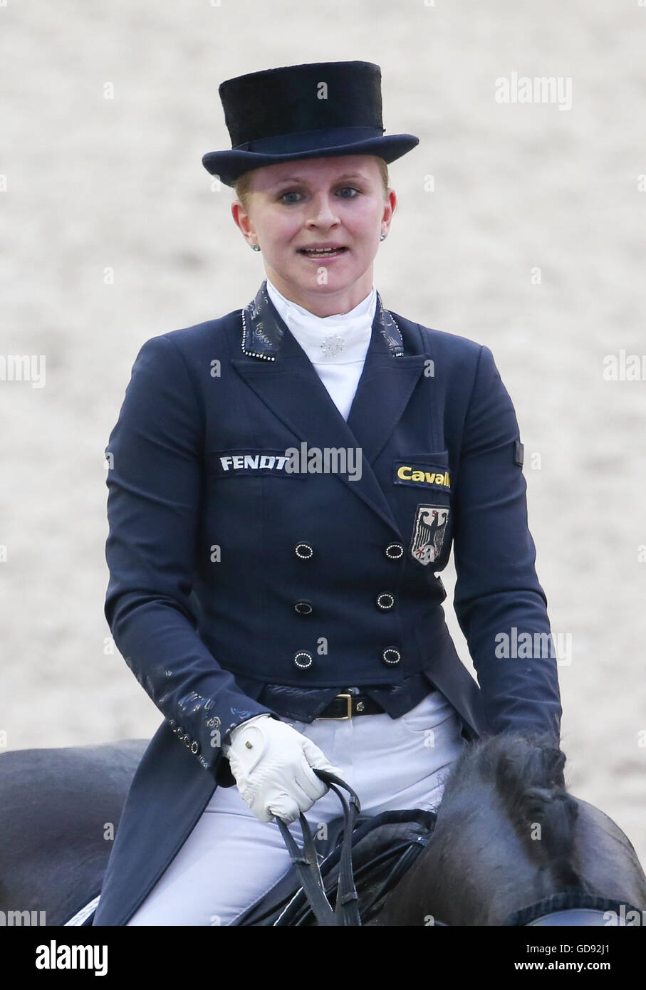 Aachen, Germany. 13th July, 2016. German dressage rider Jenny Lang ...