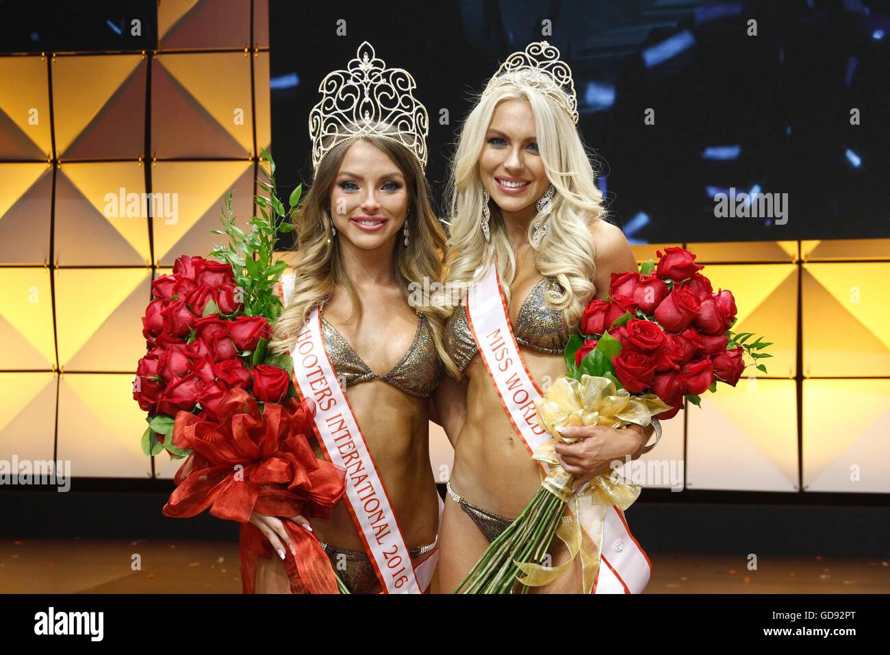 Las Vegas, NV, USA. 13th July, 2016. Sable Robbert (Miss Hooters International 2016), Megan Pugh ...