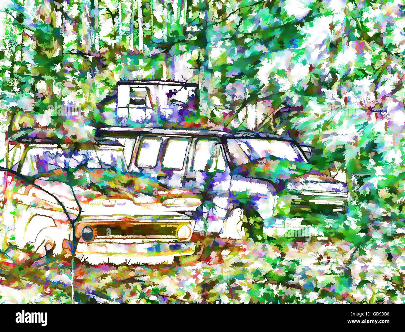 Abandoned cars overrun by nature Stock Photo - Alamy