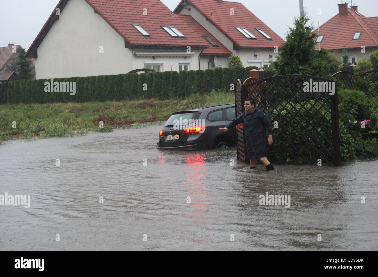 Gdansk, Poland 14th, July 2016 Flooding in Gdansk, northern Poland due ...