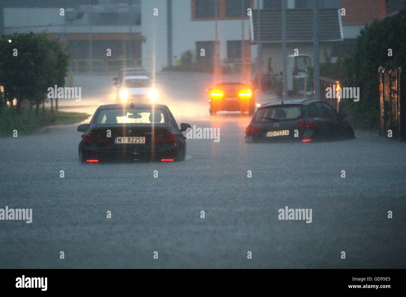 Gdansk, Poland 14th, July 2016 Flooding in Gdansk, northern Poland due ...