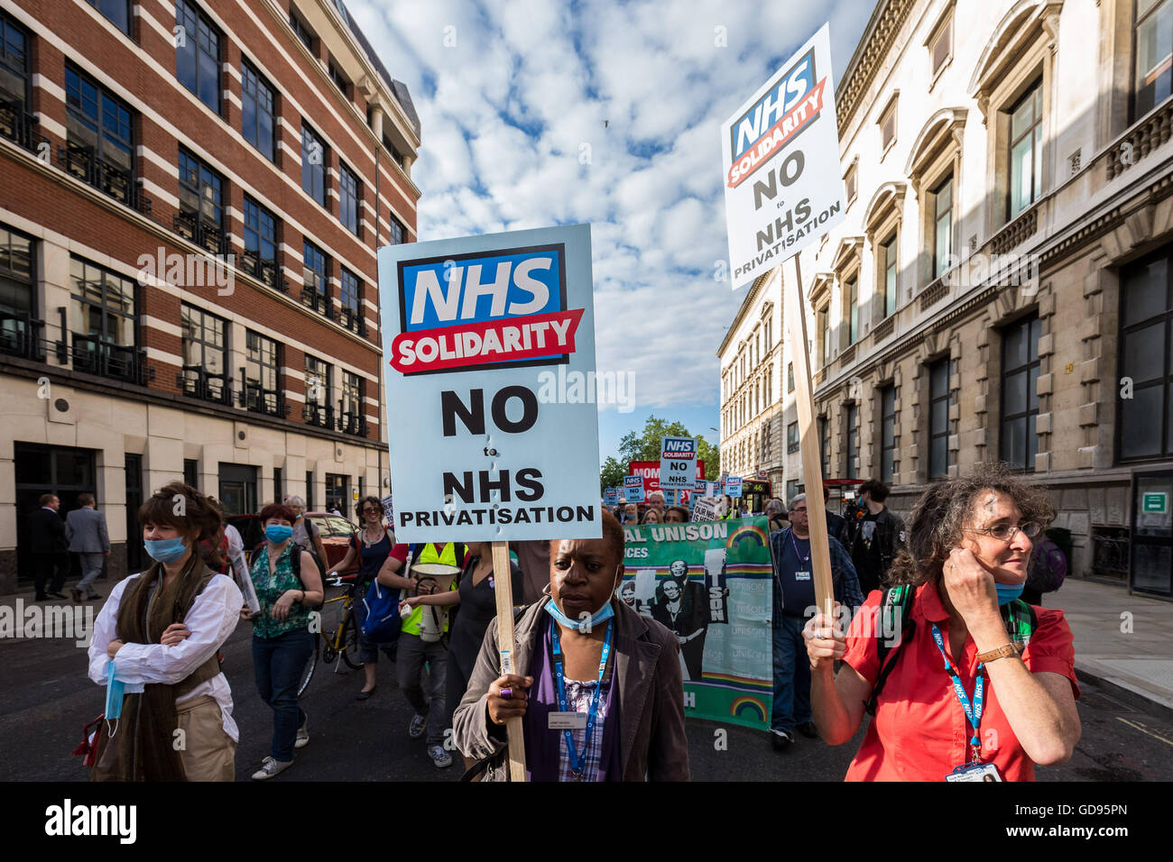 London, UK. 14th July, 2016. Defend Our NHS Protest in central London ...