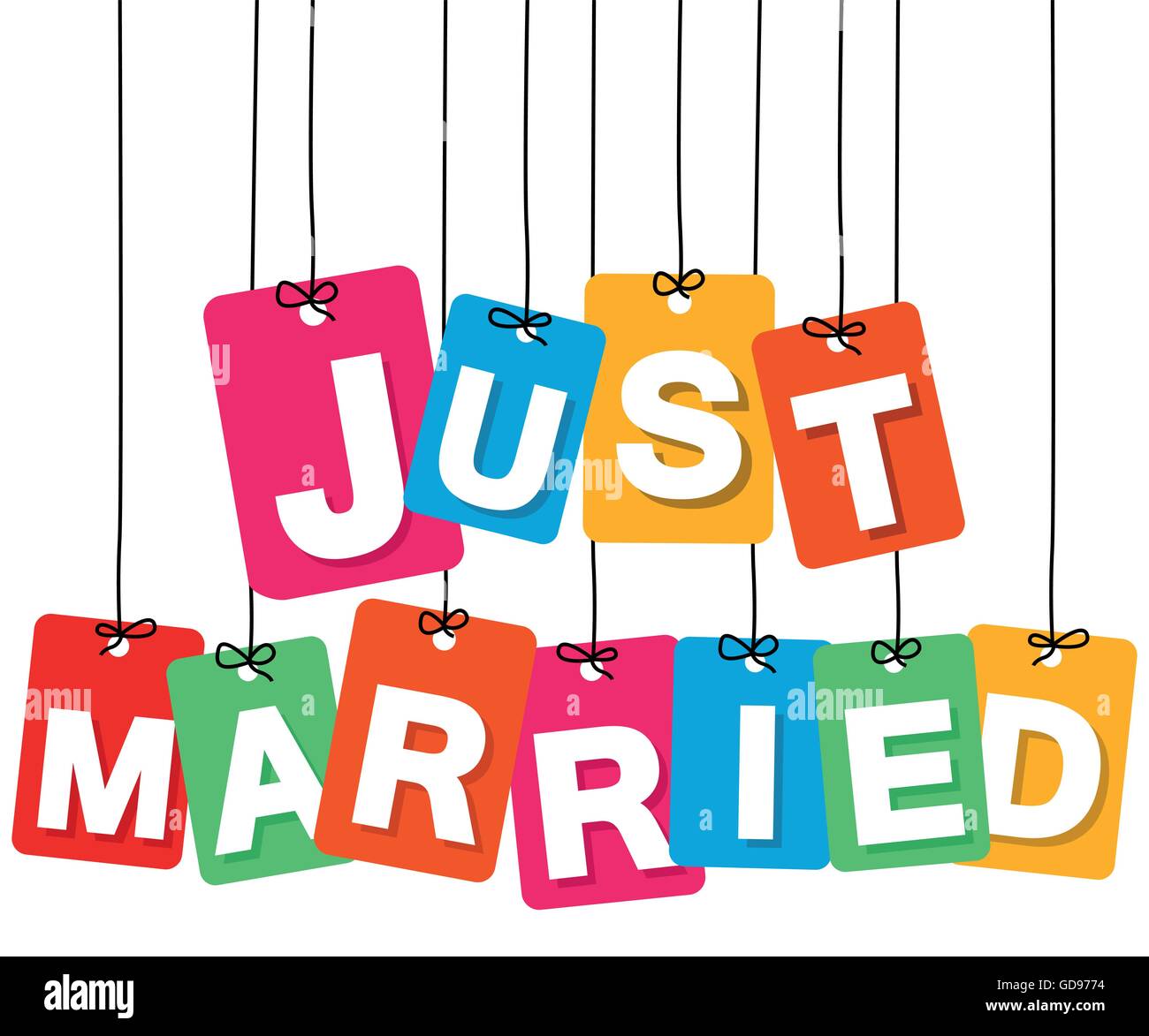 Vector colorful hanging cardboard. Tags - just married Stock Vector ...