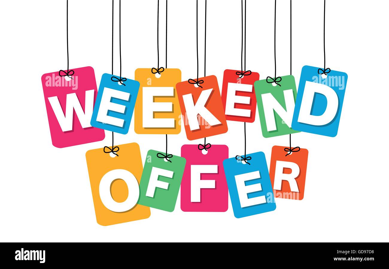 Vector colorful hanging cardboard. Tags - weekend offer Stock Vector ...