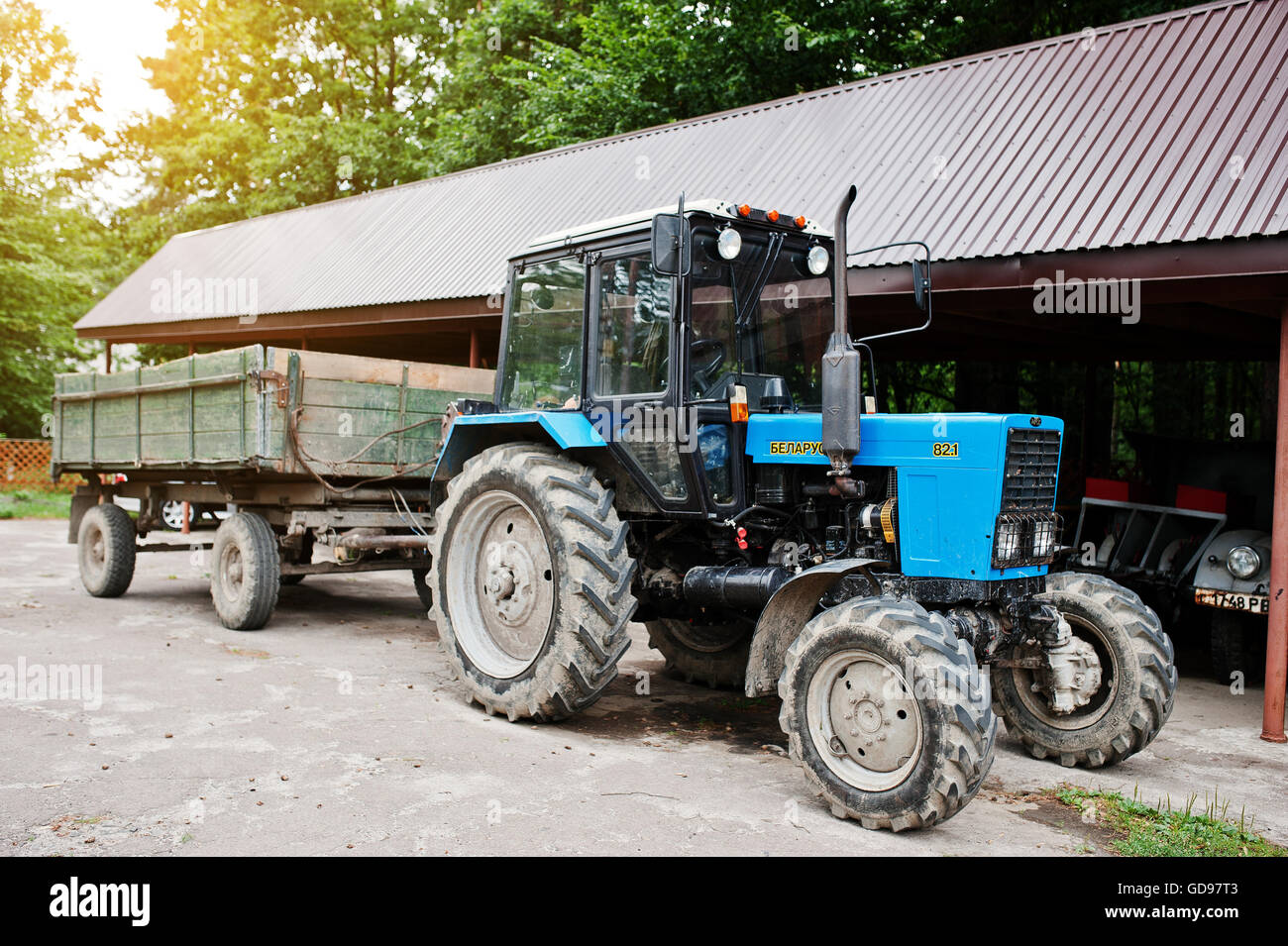 Kostopil, Ukraine - July 13, 2016: Blue Belarus 82.1 traktor with ...