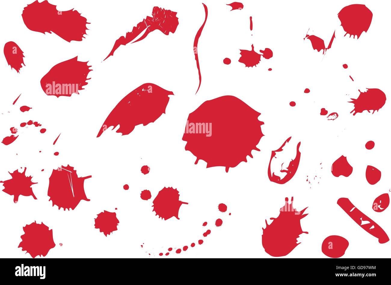The set of red blood stains on white background. Stains are divided to ...