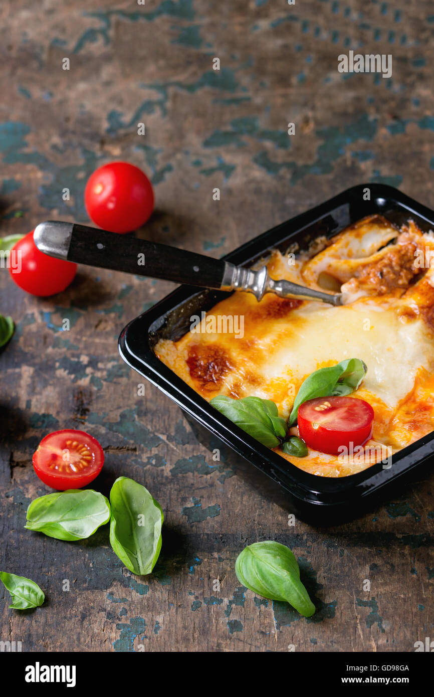 Lasagna in plastic box Stock Photo - Alamy