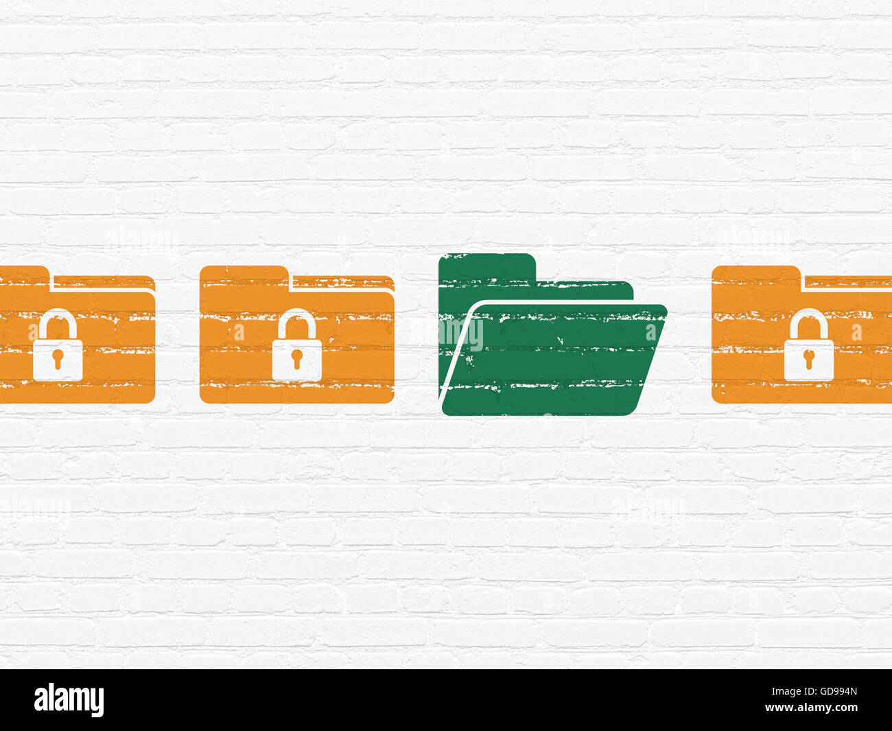 Safety concept: folder icon on wall background Stock Photo - Alamy
