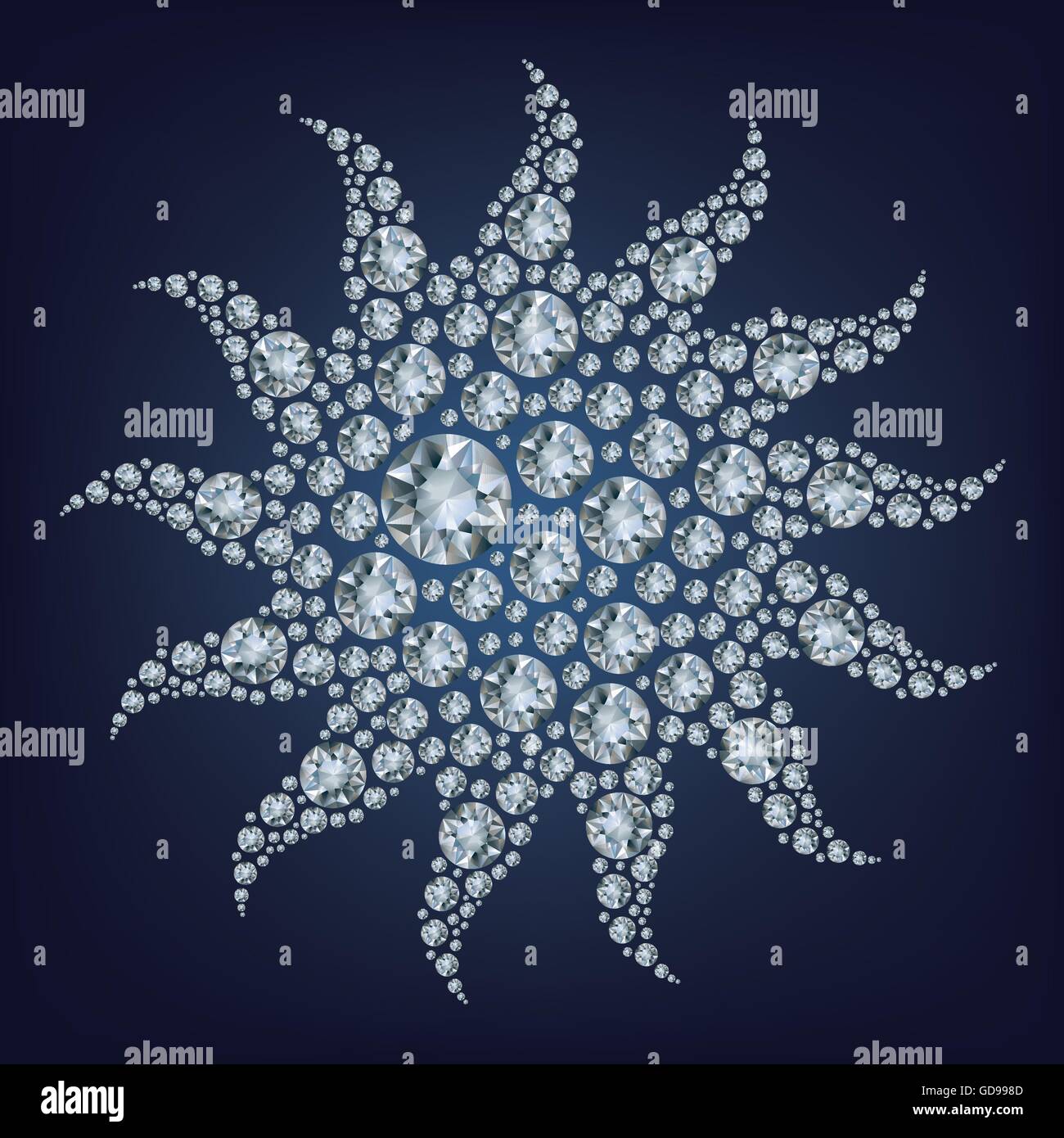 illustration of sun made up a lot of diamonds on the black background ...