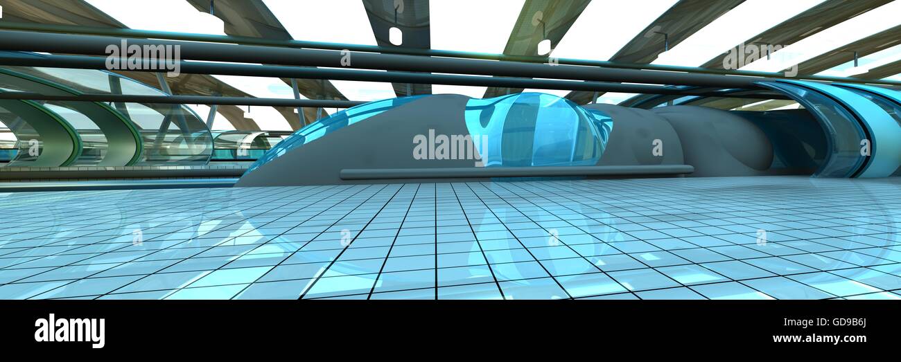 A futuristic subway or train station. 3D architecture visualization Stock Photo - Alamy