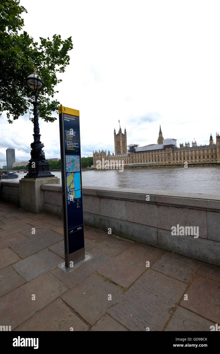A tourist information sign on the South Bank of the river Thames City ...