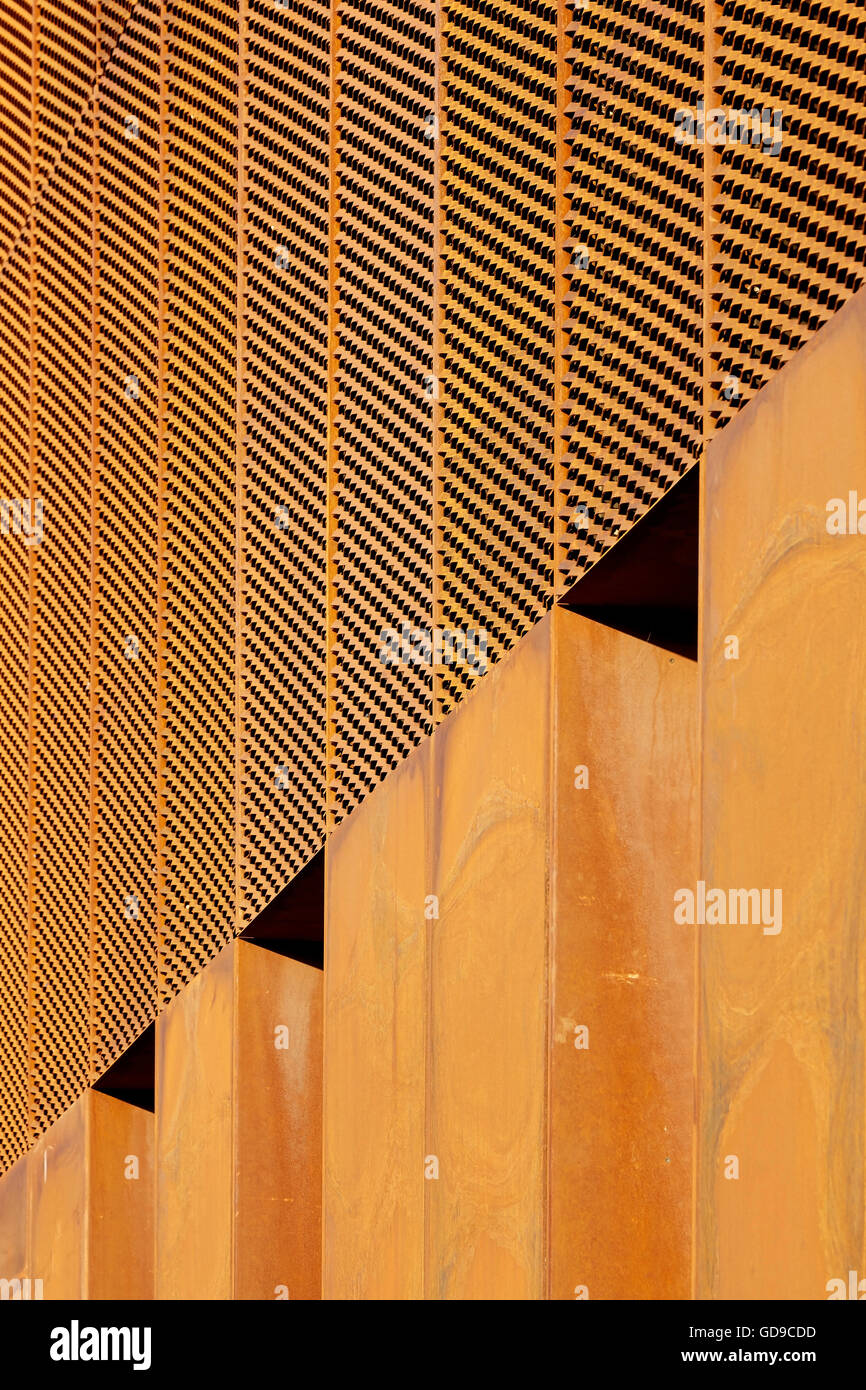 Detail of rust-colored steel mesh. Hebburn Central, Hebburn, United ...